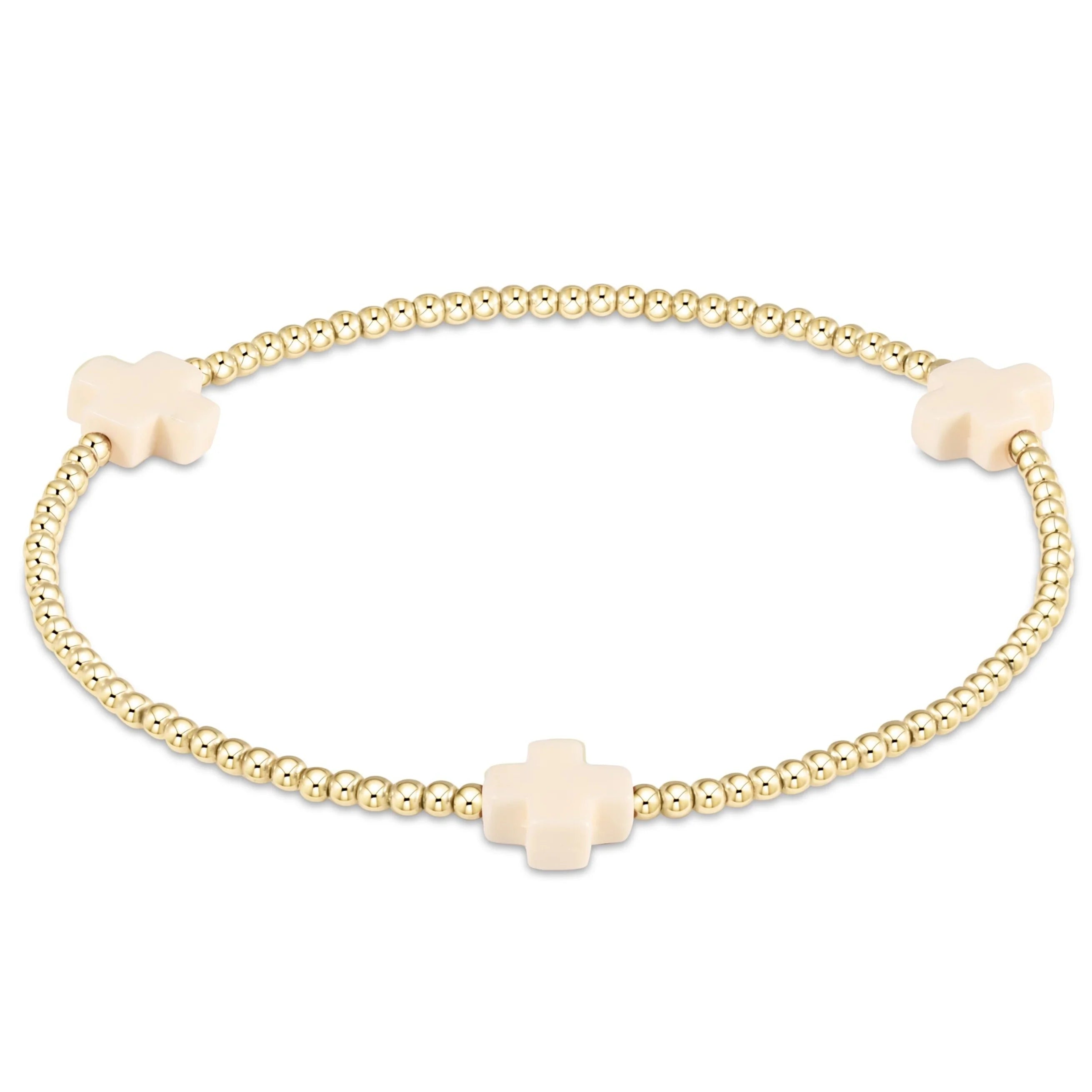 Signature cross gold pattern 2mm bead bracelet (Off-White) – Abby Leigh ...